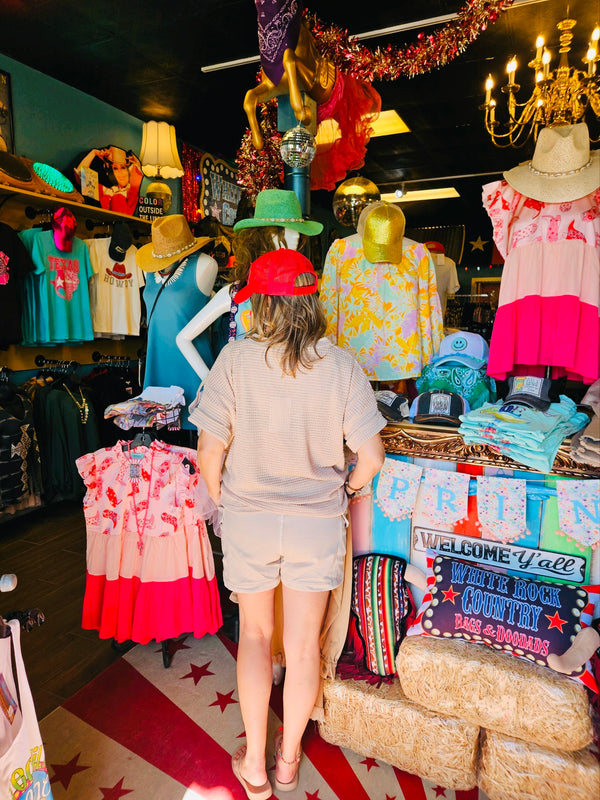 SANDY TAUPE TOP - White Rock Country Rags & Doodads LLC